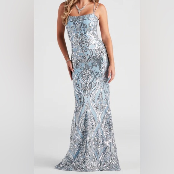 Dresses | Light Blue Sequin Prom Dress | Poshmark